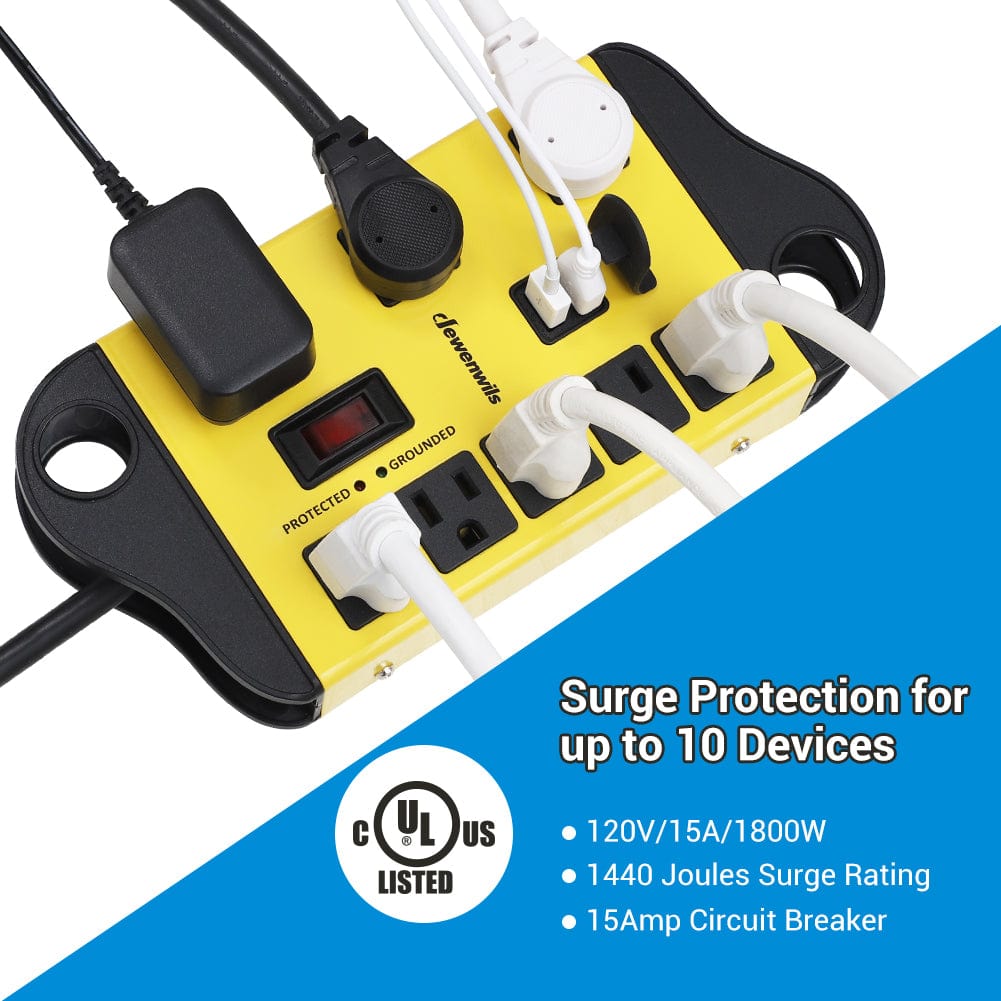 DEWENWILS 8-Outlet Surge Protector Metal Power Strip with 2 USB Ports ...