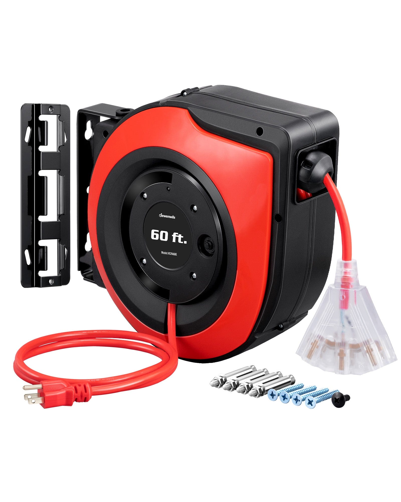 DEWENWILS 60FT 12AWG/3C SJTOW Retractable Cord Reel, Red Heavy Duty ...