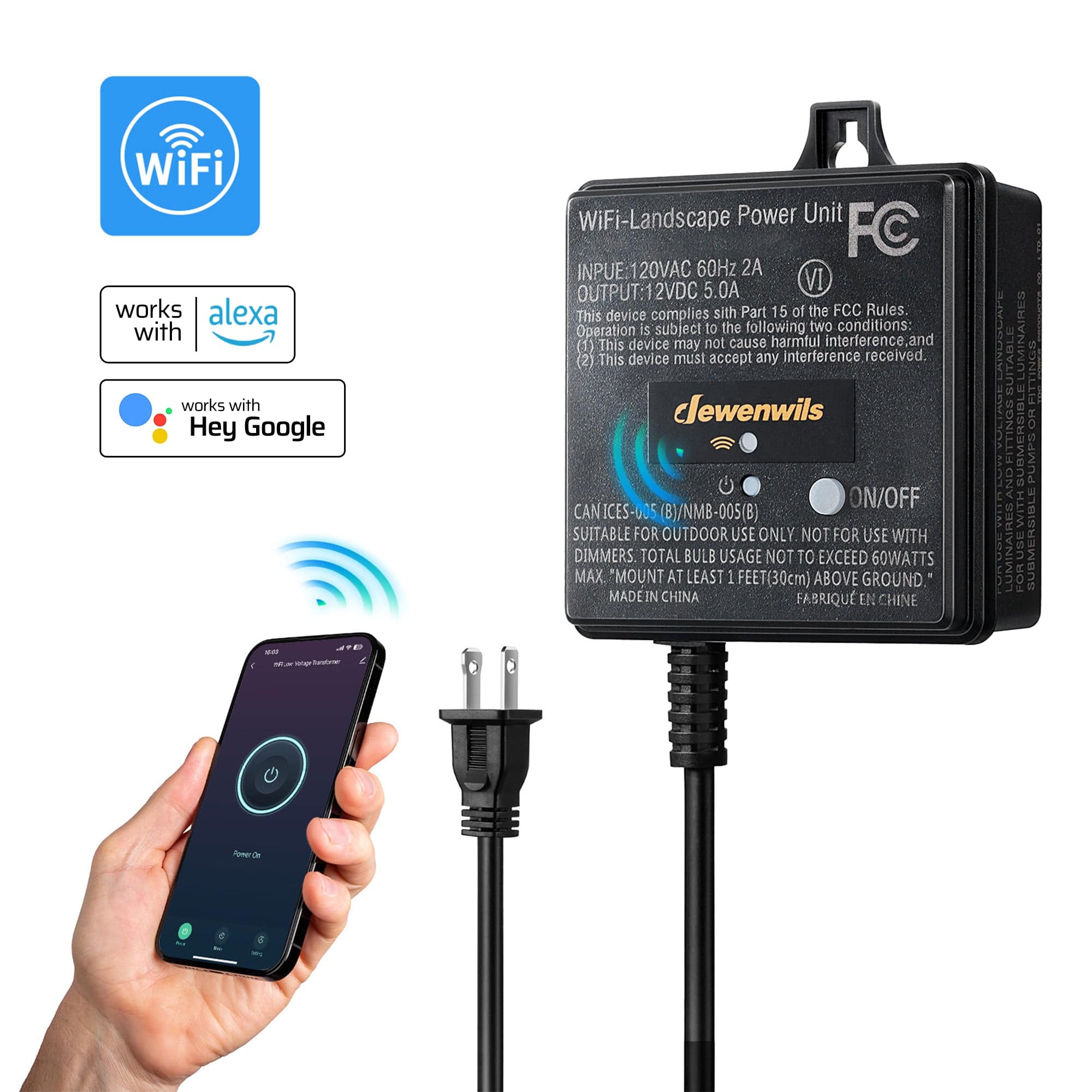 DEWENWILS WiFi Low Voltage Transformer 60W, 120V AC to 12V DC, Smart ...