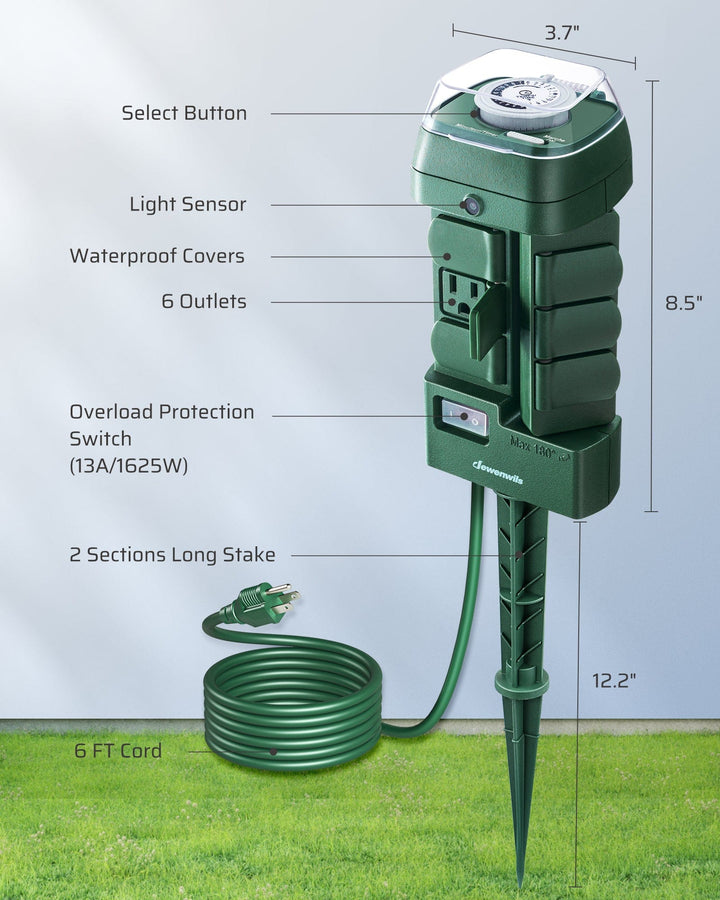 DEWENWILS Outdoor Power Stake Timer, Waterproof 6 outlet yard stake ... DEWENWILS Outdoor Power Stake Timer, Waterproof 6 outlet yard stake ...
