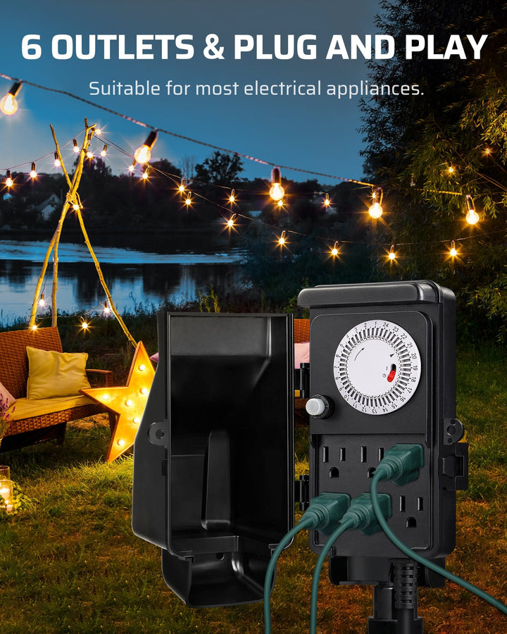 DEWENWILS Outdoor Mechanical Power Stake Timer, Waterproof 6 outlet ... DEWENWILS Outdoor Mechanical Power Stake Timer, Waterproof 6 outlet ...