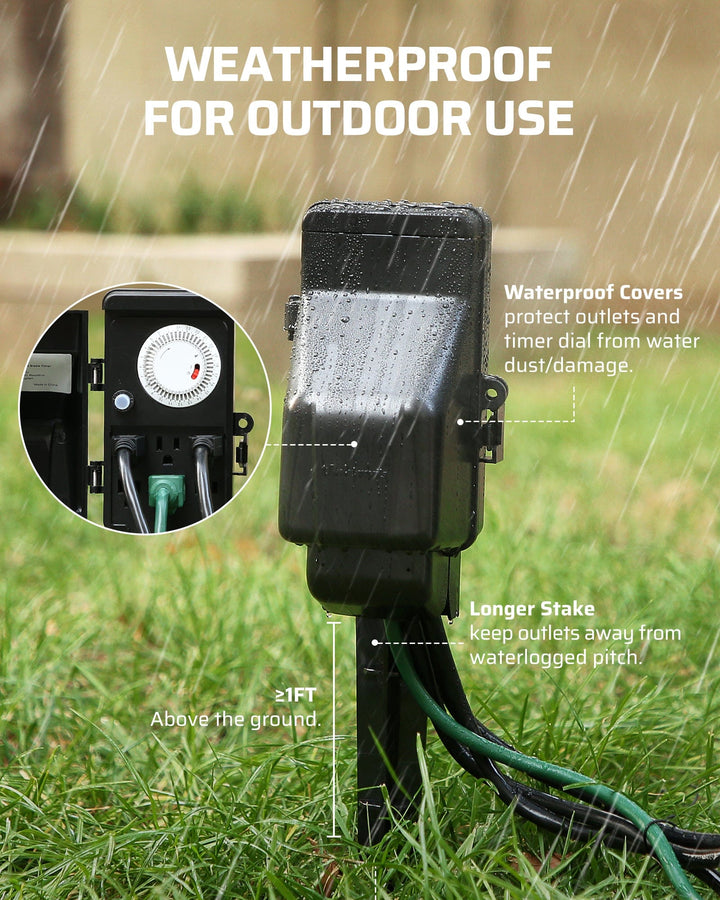DEWENWILS Outdoor Mechanical Power Stake Timer, Waterproof 6 outlet ... DEWENWILS Outdoor Mechanical Power Stake Timer, Waterproof 6 outlet ...