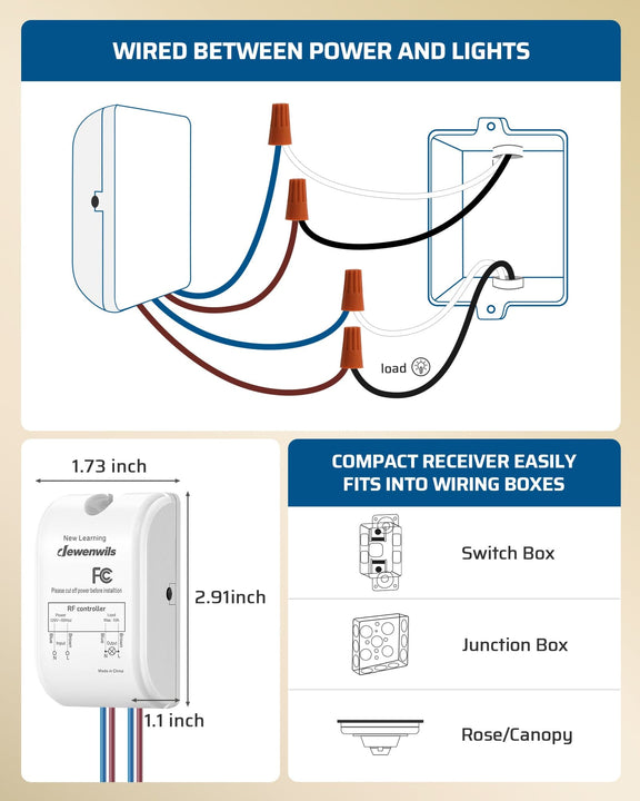 DEWENWILS Wireless Remote Control Light Switch and Receiver, 100 Ft RF ...