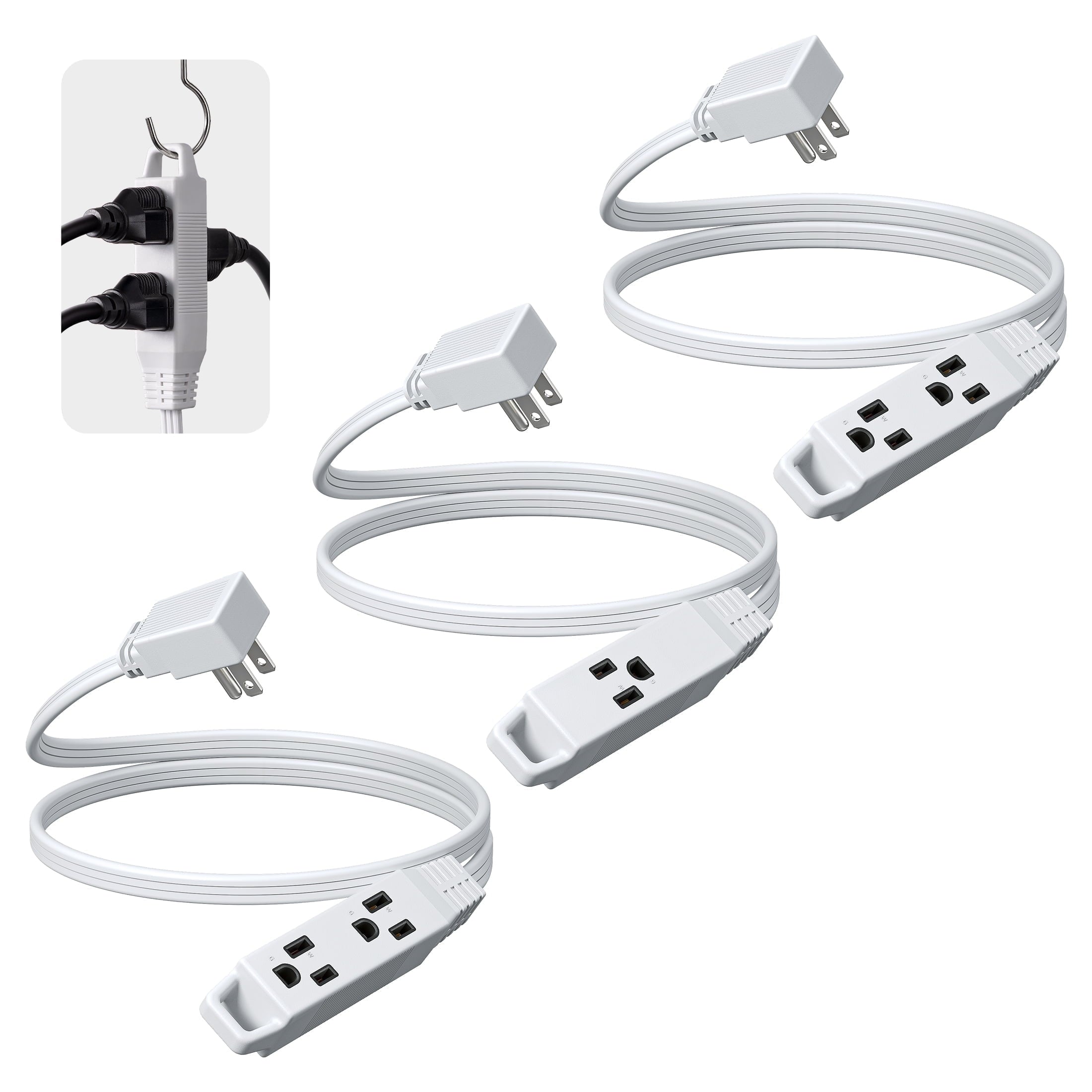 DEWENWILS 3 FT Extension Cords for Indoor 3 Prong with 3 Outlets Power ...