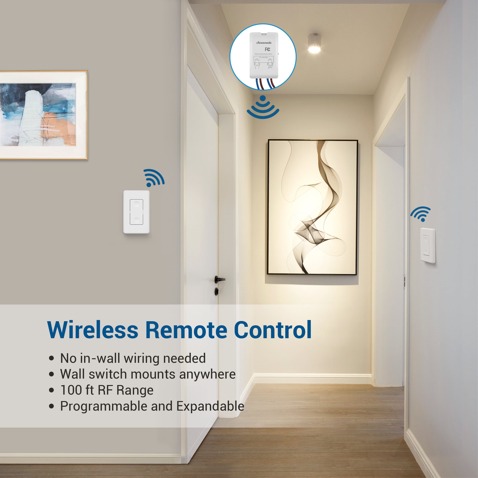 DEWENWILS Wireless Remote Control Light Switch and Receiver, 100 Ft RF ...