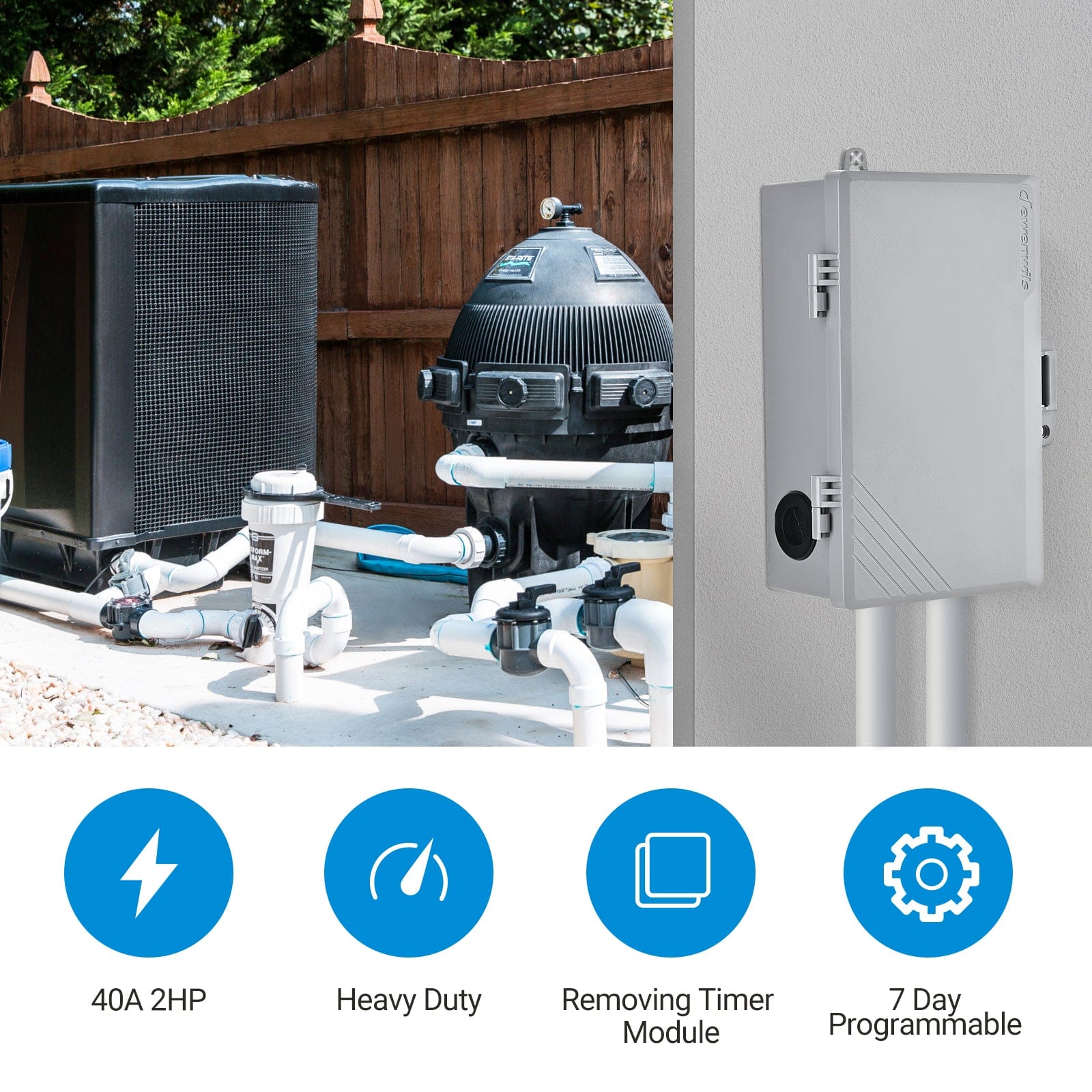 DEWENWILS Outdoor Pool Pump Digital Timer Box, 7-Day 20 ON/Off ...