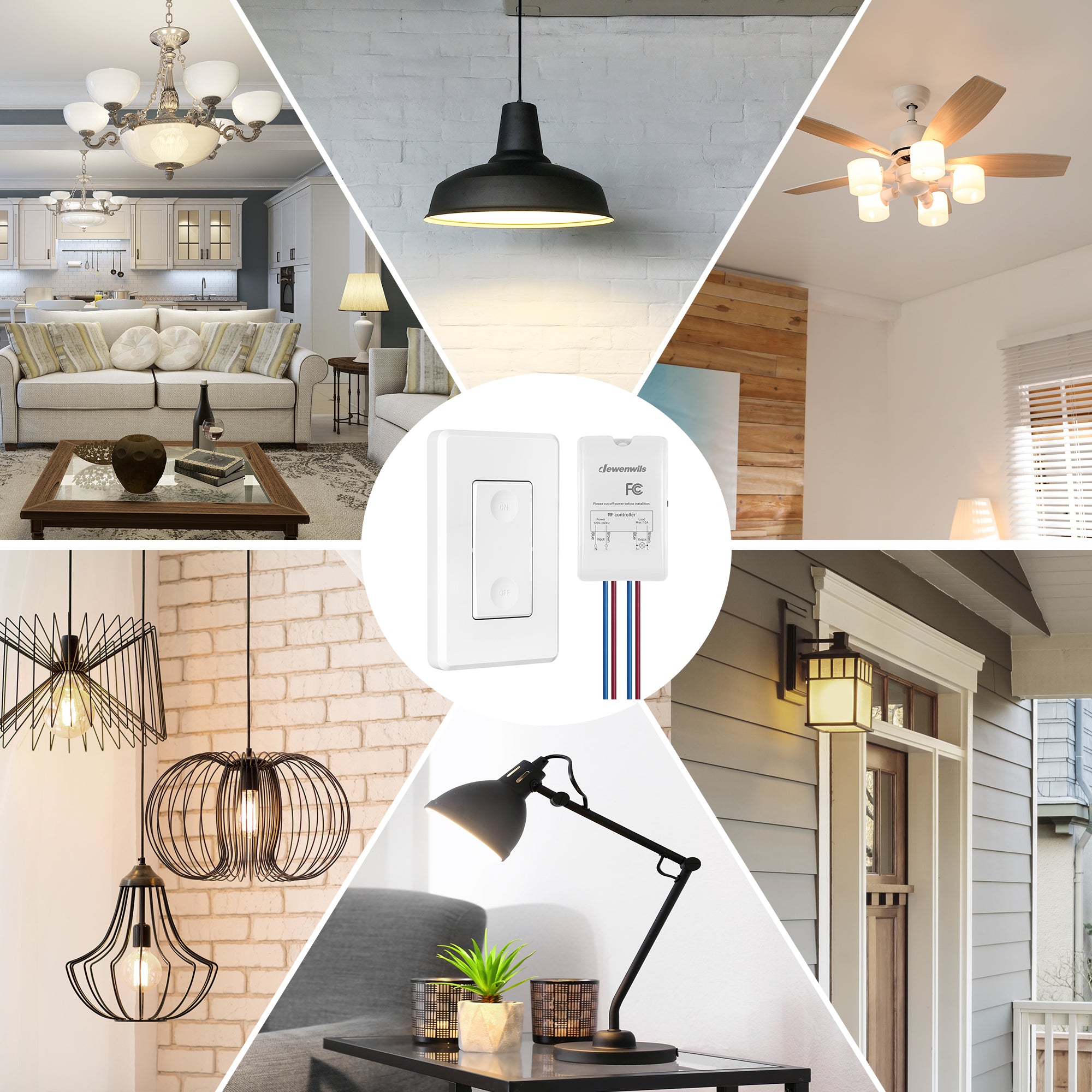 DEWENWILS Wireless Remote Control Light Switch and Receiver, 100 Ft RF ...